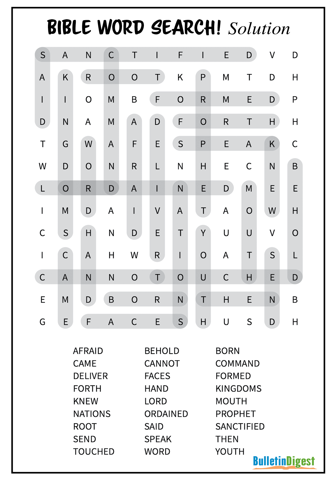 Word Search: The Call of Jeremiah (Jeremiah 1:4-10) - Bulletin Digest