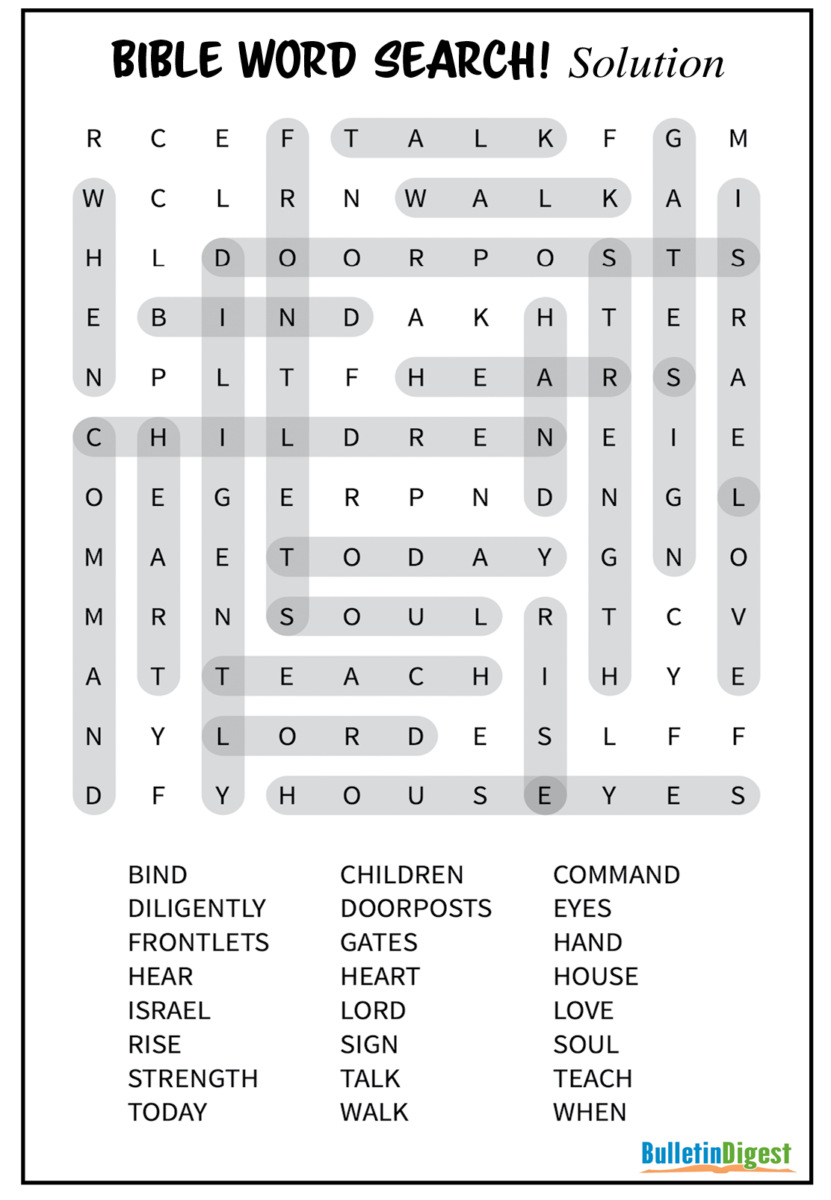 Word Search: Teach the Children (Deuteronomy 6:4-9) - Bulletin Digest