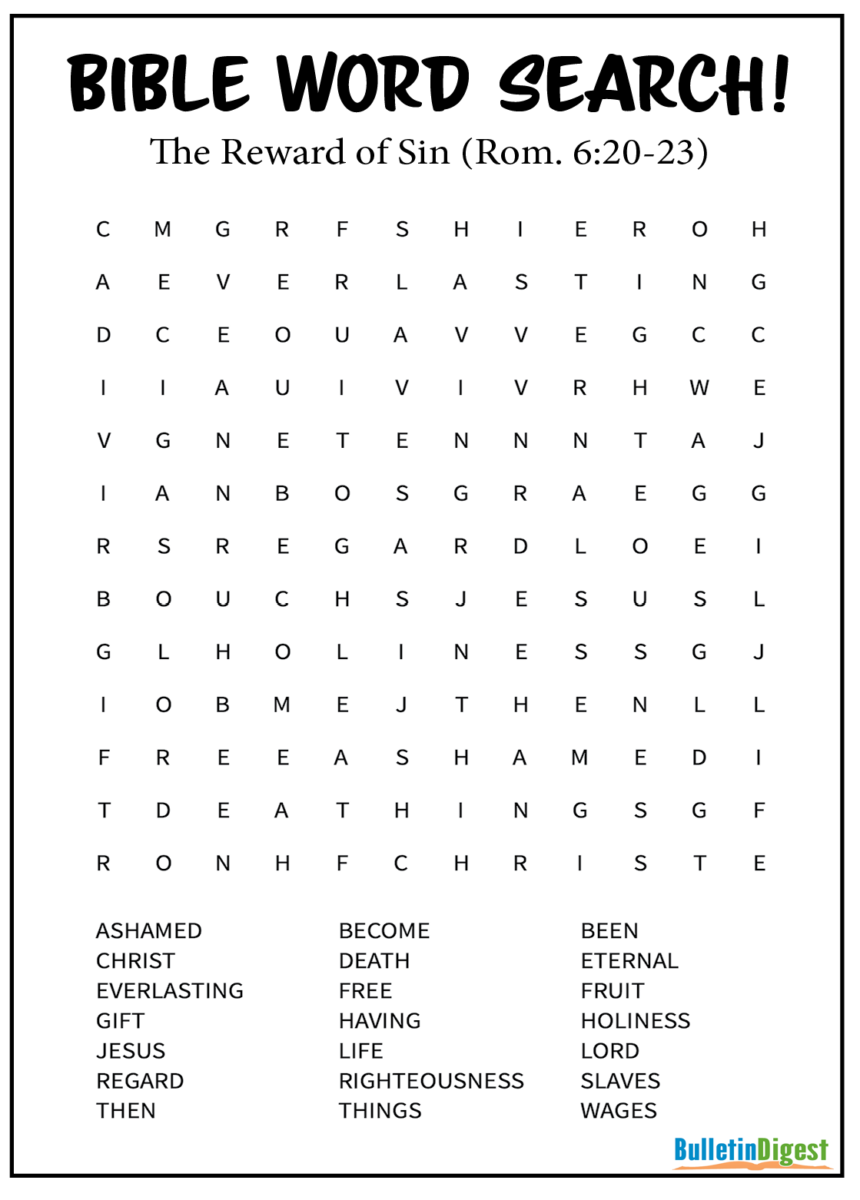 Word Search: The Reward of Sin (Romans 6:20-23) - Bulletin Digest
