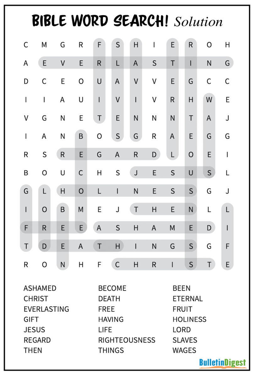 Word Search: The Reward of Sin (Romans 6:20-23) - Bulletin Digest