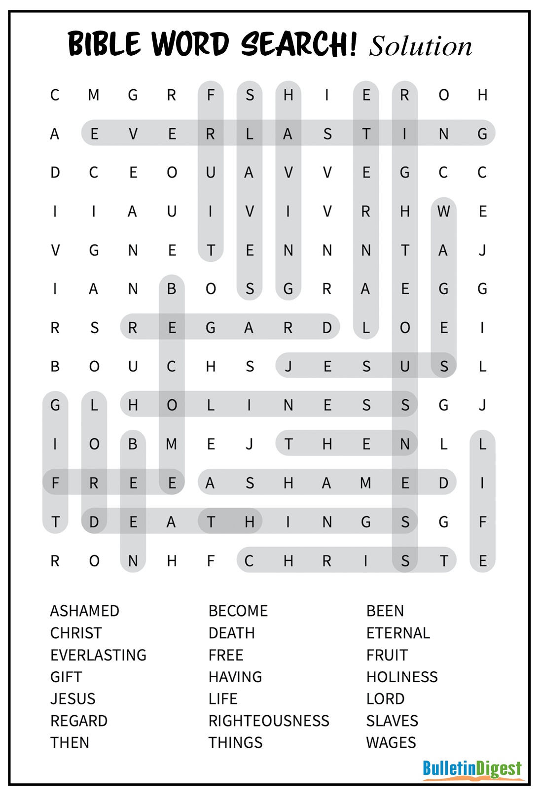 Word Search: The Reward of Sin (Romans 6:20-23) - Bulletin Digest