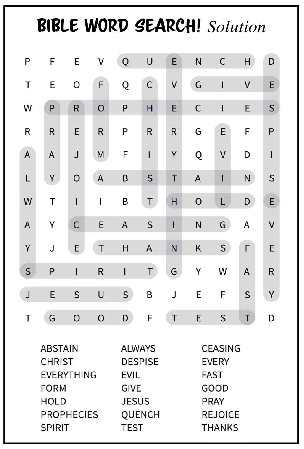 Word Search: 1 Thessalonians 5:16-22 - Bulletin Digest