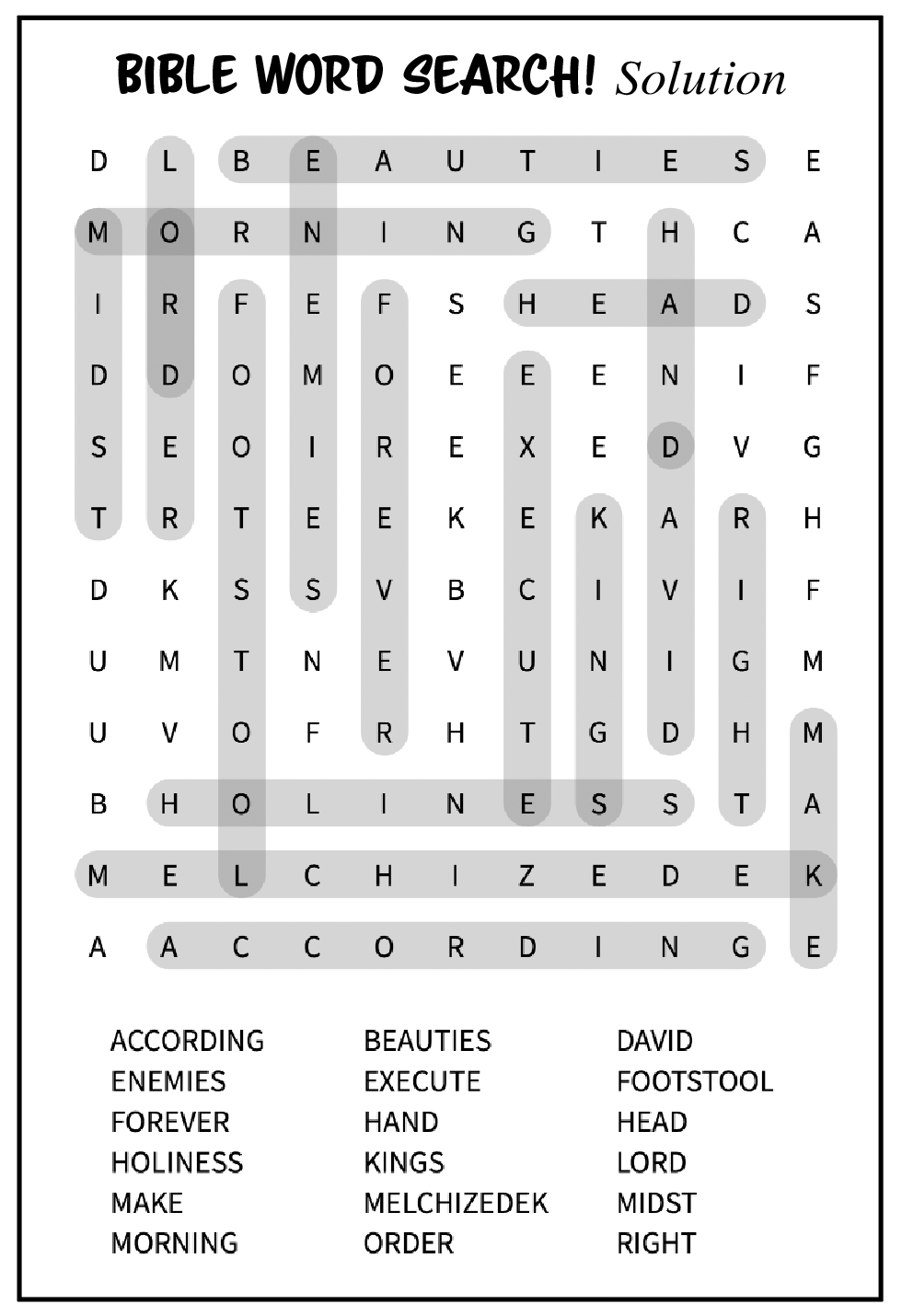 Word Search: A Priest Forever (Psalm 110) - Bulletin Digest