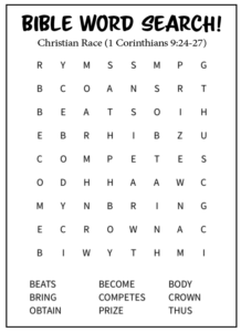 Word Search: Christian Race (1 Corinthians 9:24-27) - Bulletin Digest