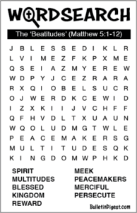 Word Search: The 'Beatitudes' (Matthew 5:1-12) - Bulletin Digest